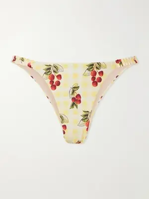 Agua Bendita Vera Printed Checked Bikini Bottoms - Yellow