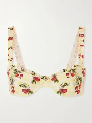 Agua Bendita Agraz Printed Checked Bikini Top - Yellow