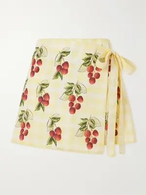 Agua Bendita Luna Printed Checked Linen Pareo - Yellow