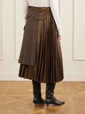 Sacai Pleated Twill And Shell Midi Skirt