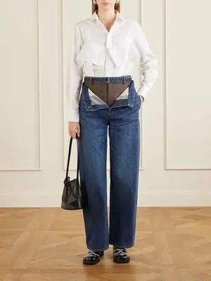 Sacai Wide-leg Denim And Wool-flannel Hybrid Trousers