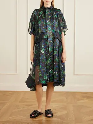 Sacai Floral-print Satin Midi Dress