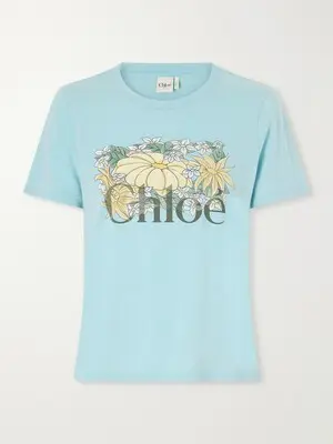Chloé Printed Cotton-jersey T-shirt - Blue