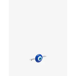 POUBEL Evil Eye Hoop Charm In Sterling Silver And Enamel