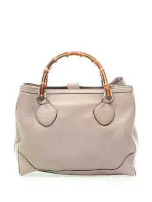 Gucci 2000s Bamboo Leather Tote Bag - Grey