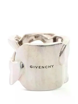 Givenchy 2010s Icon Ring Tone Logo Engraved Link Statement Ring - Silver
