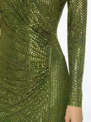 SELF-PORTRAIT Rhinestone-embellished Ruched Midi Dress