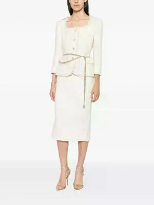 SELF-PORTRAIT Bouclé Chain-belt Midi Skirt And Jacket Set