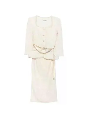 SELF-PORTRAIT Bouclé Midi Skirt And Jacket Set With Chain Belt - Neutrals