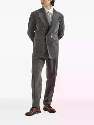 Brunello Cucinelli Frosted Cotton Corduroy Trousers With Double Pleats - Grey