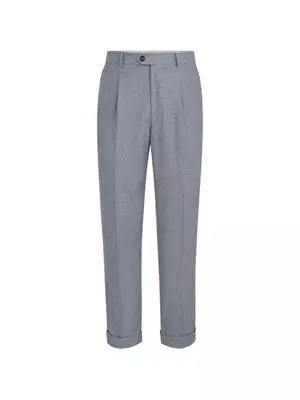Brunello Cucinelli Cashmere And Silk Houndstooth Flannel Trousers With Pleat - Blue