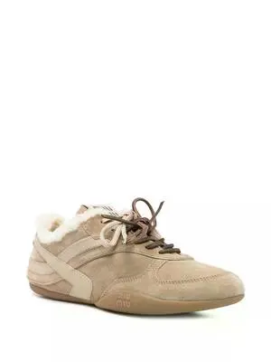 Miu Miu Shearling-trim Low-top Sneakers - Neutrals