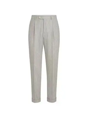 Brunello Cucinelli Virgin Wool And Cashmere Chalk Stripe Flannel Trousers With Pleat - Grey