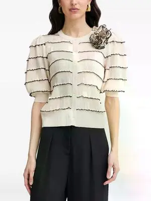 Luisa Spagnoli Comuni Ruffled Floral-appliqué Cardigan - Neutrals