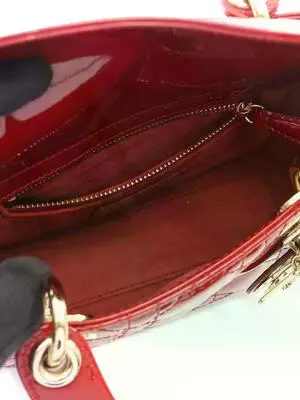 Dior 2000-2026 Mini Patent Cannage Lady Satchel - Red