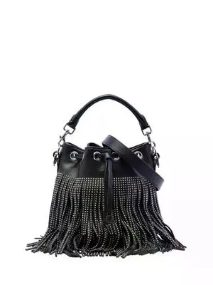 Saint Laurent 2014 Small Studded Calfskin Emmanuelle Fringe Bucket Bag - Black