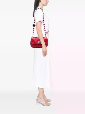 Miu Miu 2010-2026 Matelasse Nappa Crystal Chain Crossbody Bag - Red