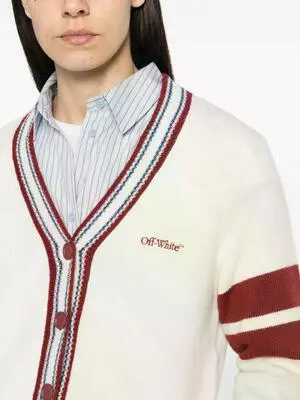 Off-White Cropped Cardigan With Striped Trims