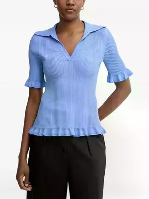 Luisa Spagnoli Censito Ruffle-trim Ribbed-knit Top - Blue