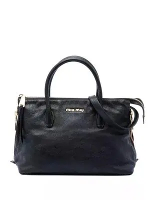 Miu Miu 2010-2026 Goatskin Madras Zip Satchel - Black