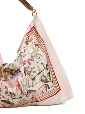 Farm Rio Horse Print Tote Bag With Wooden Top Handle