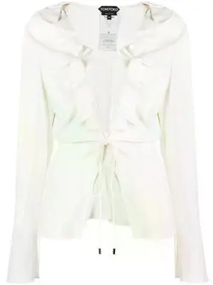TOM FORD Tie-fastening Long-sleeve Top - Neutrals