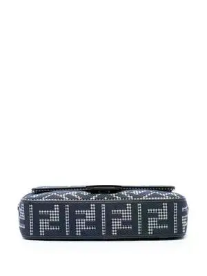 Fendi 2010-2026 Ff Embroidered Wool Houndstooth Baguette Satchel