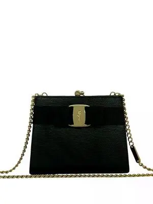 FERRAGAMO Lizard Embossed Leather Vara Chain Crossbody Bag