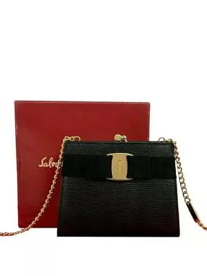 FERRAGAMO Lizard Embossed Leather Vara Chain Crossbody Bag
