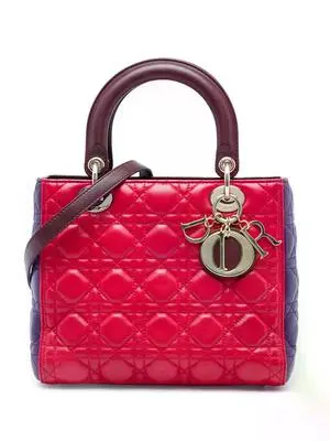 Dior 2015 Medium Tricolor Lambskin Cannage Lady Satchel - Red