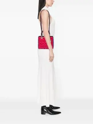 Dior 2015 Medium Tricolor Lambskin Cannage Lady Satchel - Red