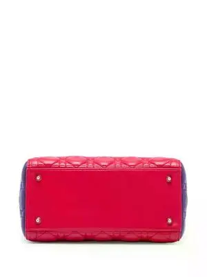 Dior 2015 Medium Tricolor Lambskin Cannage Lady Satchel - Red