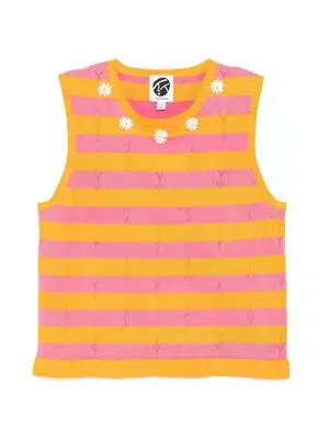 YANYAN Daisy Appliqué Striped Tank Top