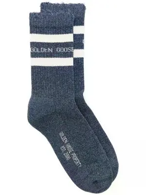 GOLDEN GOOSE Striped Logo Socks - Blue