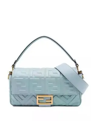 Fendi 2010-2026 Zucca Embossed Leather Baguette Satchel - Blue