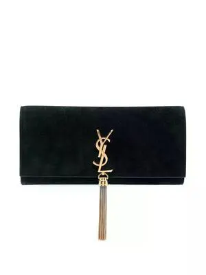 Saint Laurent 2016 Suede Monogram Kate Tassel Clutch Bag - Black