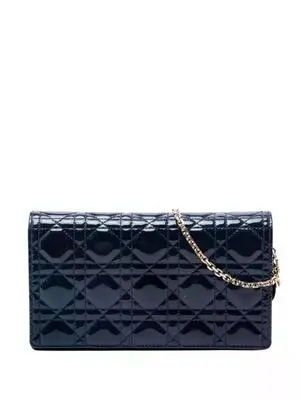 Dior 2019 Patent Cannage Lady Pouch With Chain Crossbody Bag - Blue