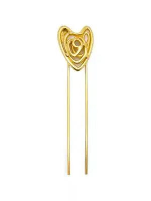 JENNIFER GIBSON JEWELLERY 1980s -tone Heart Motif Hair Pin - Gold