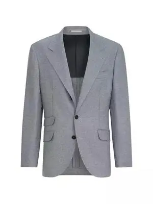Brunello Cucinelli Cashmere And Silk Houndstooth Flannel Deconstructed Cavallo Blazer - Blue