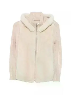 LISKA Fur-panelled Ribbed-knit Jacket - Neutrals