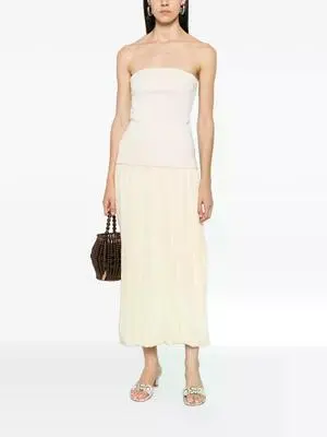 ST. AGNI Ribbed Strapless Midi Dress With Balloon Hem
