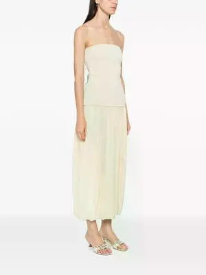 ST. AGNI Ribbed Strapless Midi Dress With Balloon Hem
