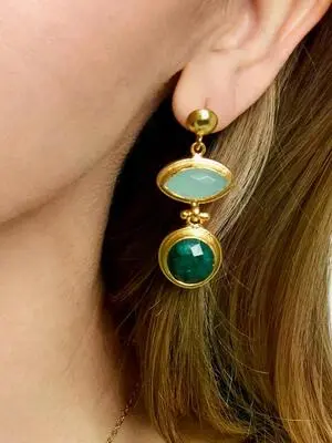 OTTOMAN HANDS Melis Aqua Emerald Drop Earrings