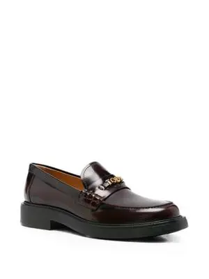 TOD'S Logo-plaque Leather Loafers - Red