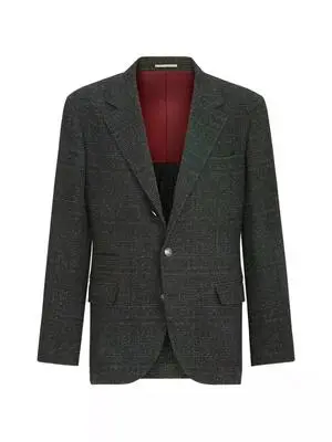 Brunello Cucinelli Silk, Wool And Cashmere Prince Of Wales Flannel Deconstructed Blazer - Grey