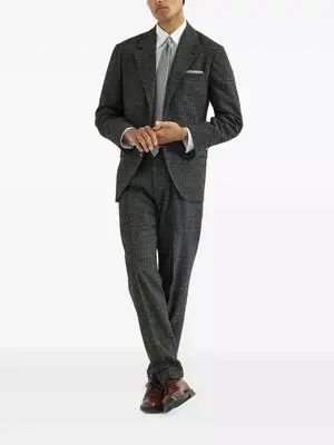 Brunello Cucinelli Silk, Wool And Cashmere Prince Of Wales Flannel Deconstructed Blazer - Grey