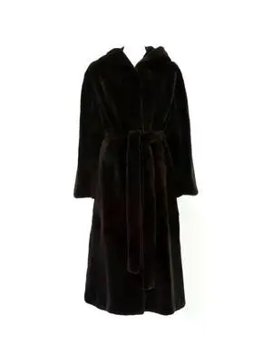 LISKA Hooded Belted Coat - Brown