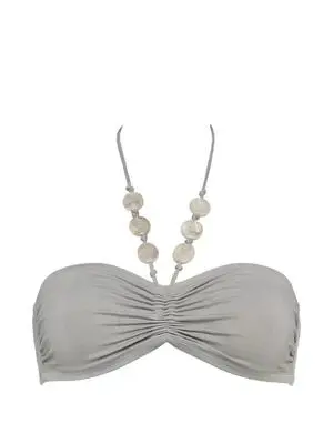 ERES Bead-embellished Ruched Bikini Top - Grey