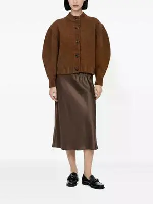 Soeur Satin Midi Skirt - Brown
