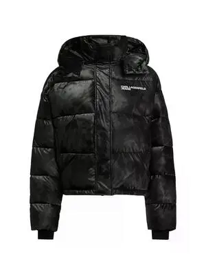 Karl Lagerfeld Cropped Shiny Puffer Jacket - Black